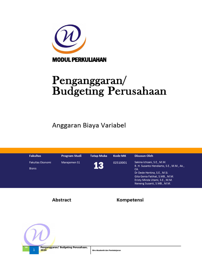 Modul Pertemuan 13 Anggaran Variable. | PDF