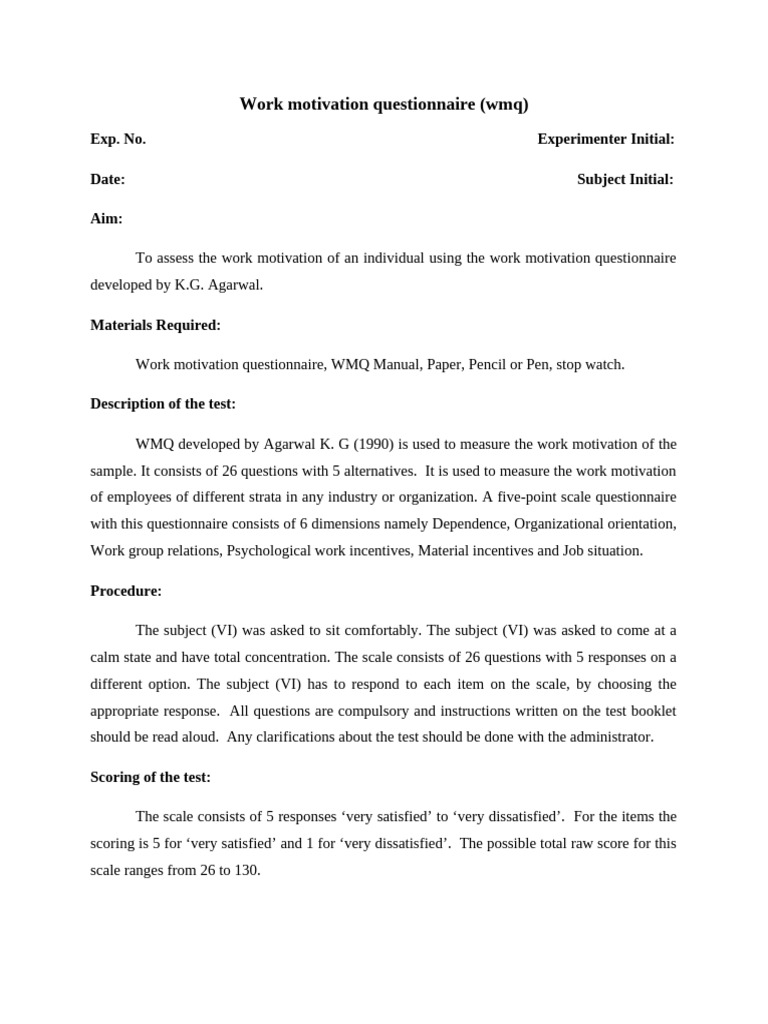 Work Motivation Questionnaire Overview | PDF | Motivational | Motivation