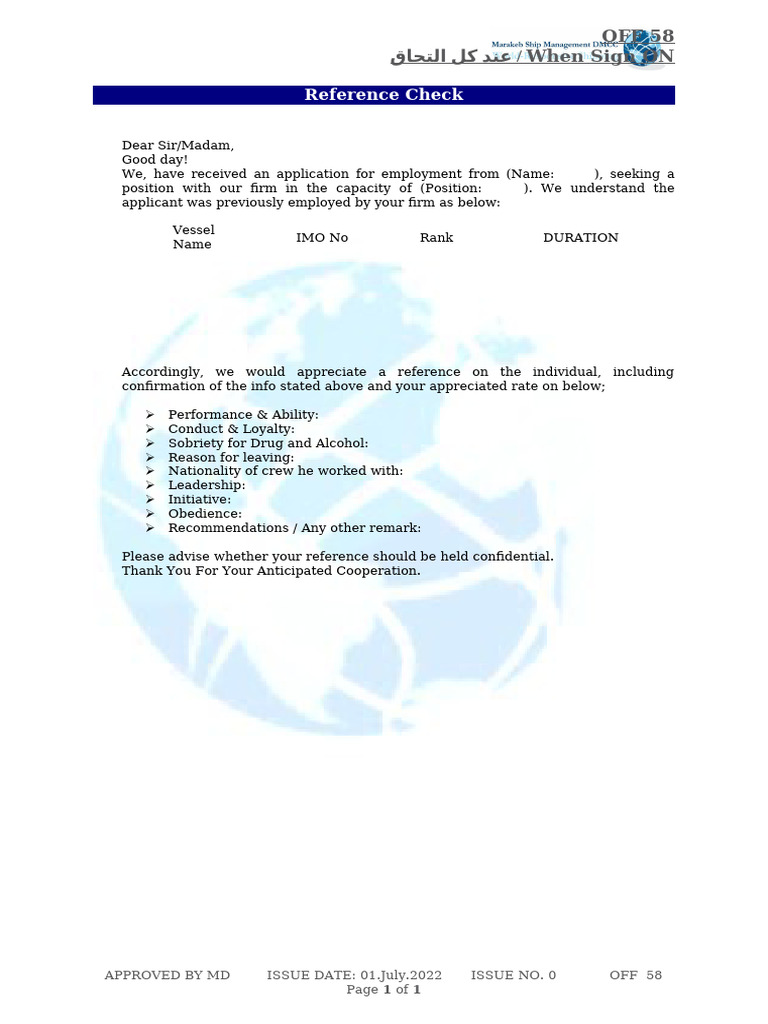 OFF 58 - Reference Check | PDF