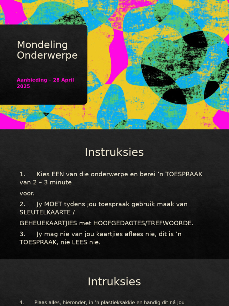 Mondeling Onderwerpe Gr. 11 | PDF