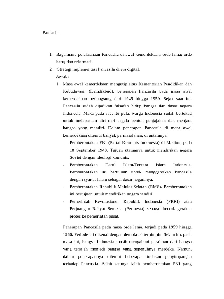 Implementasi Pancasila berkaitan dengan Zaman | PDF