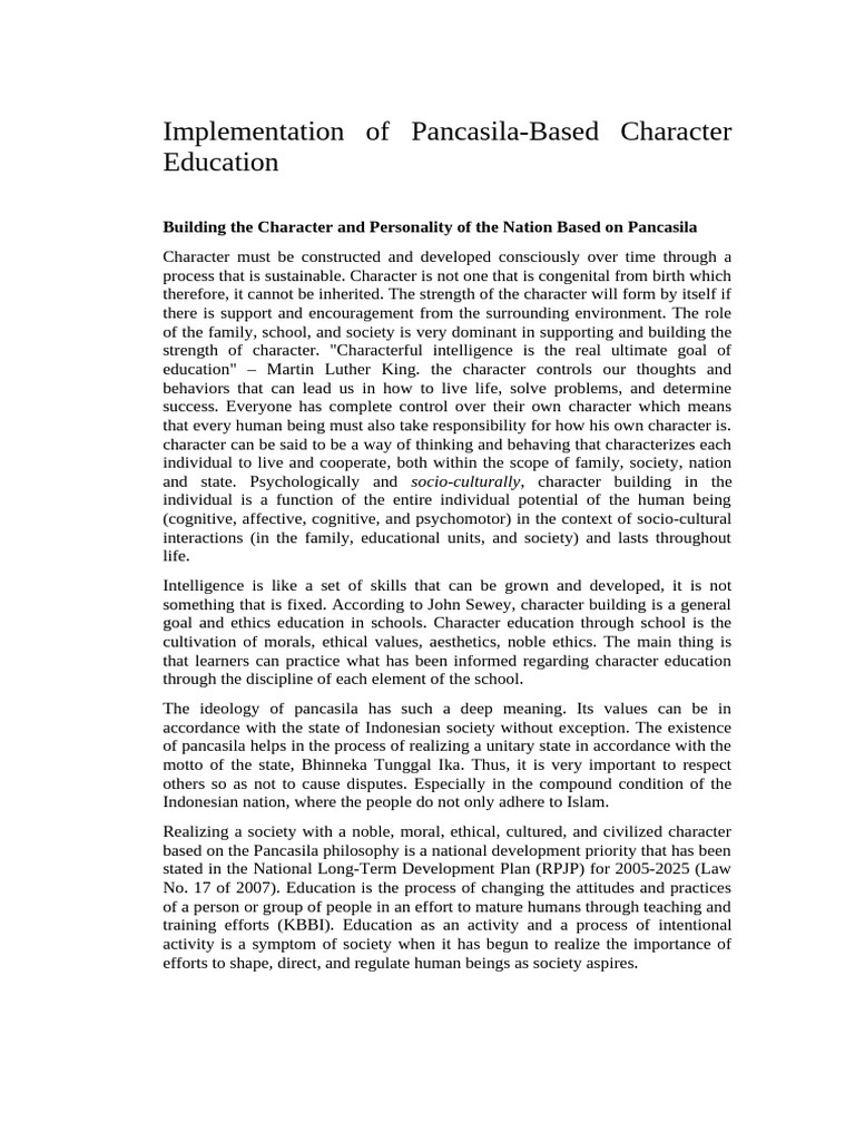 Implementation of Pancasila-Based Character Education | PDF | Thought | Mind