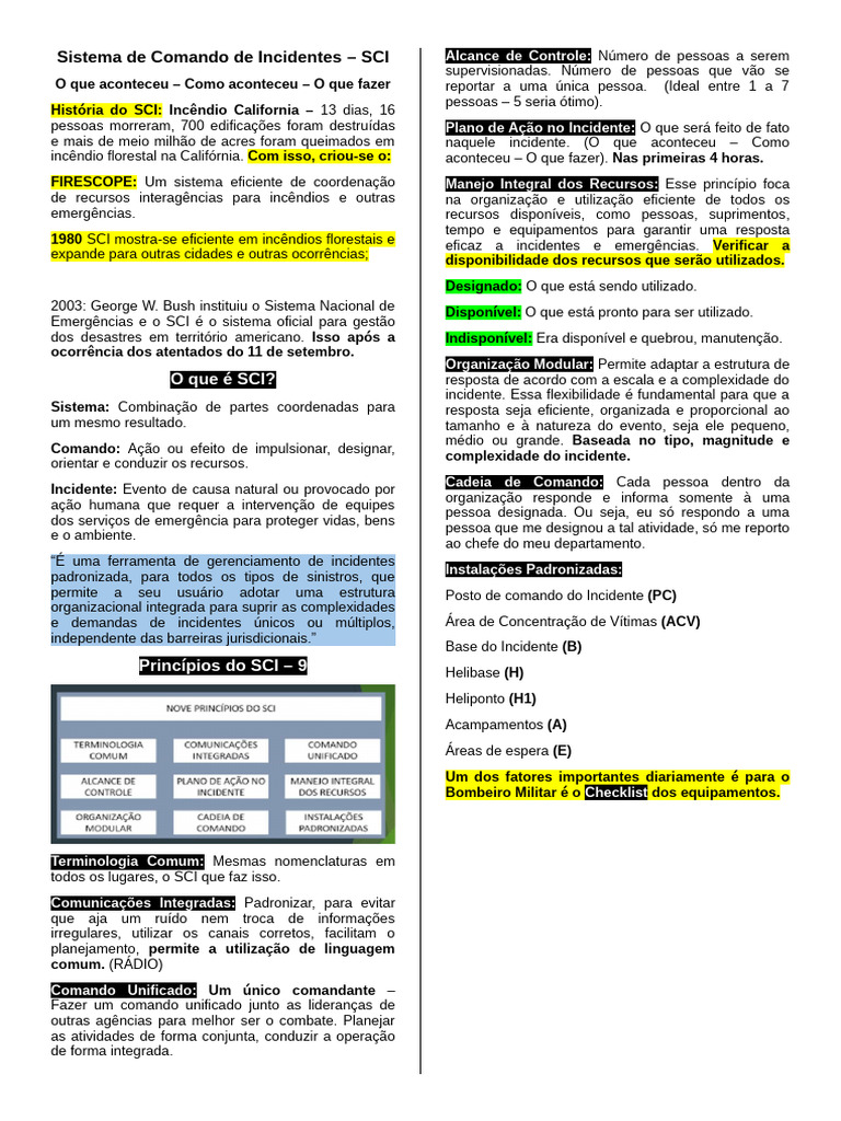 Sistema de Comando de Incidentes (SCI) | PDF | Logística | Planejamento
