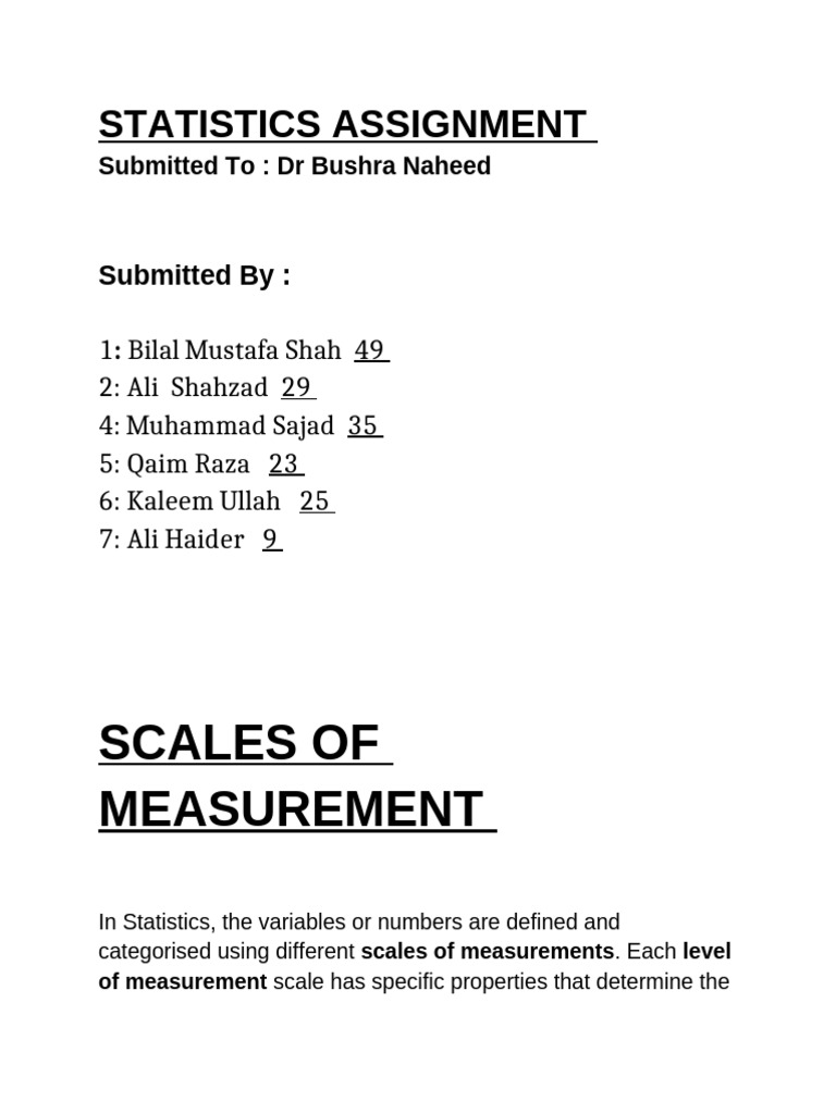 BMS Statistics Assignments | PDF | Level Of Measurement | Statistics