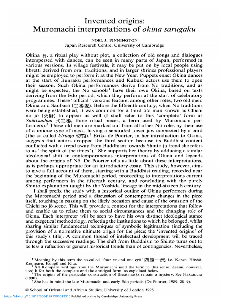 Muromachi Era Okina Sarugaku Analysis | PDF | Bodhisattva