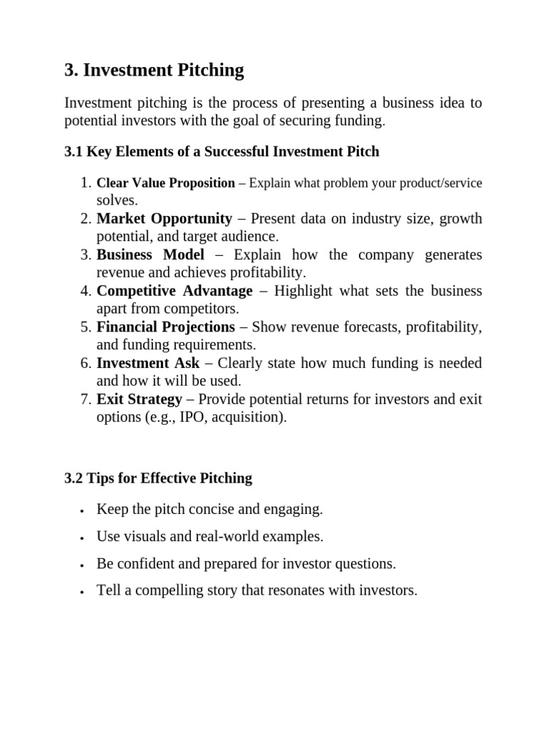 Investment Pitching & Investor Relations | PDF