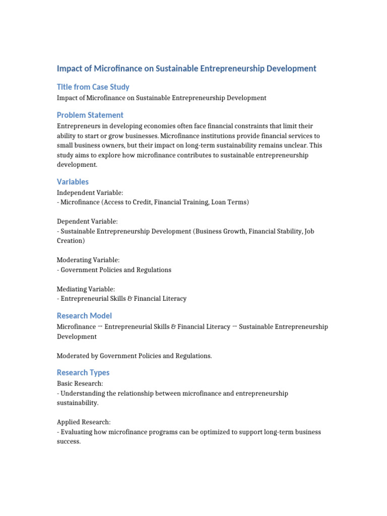 Microfinance Entrepreneurship Study | PDF | Entrepreneurship | Microfinance