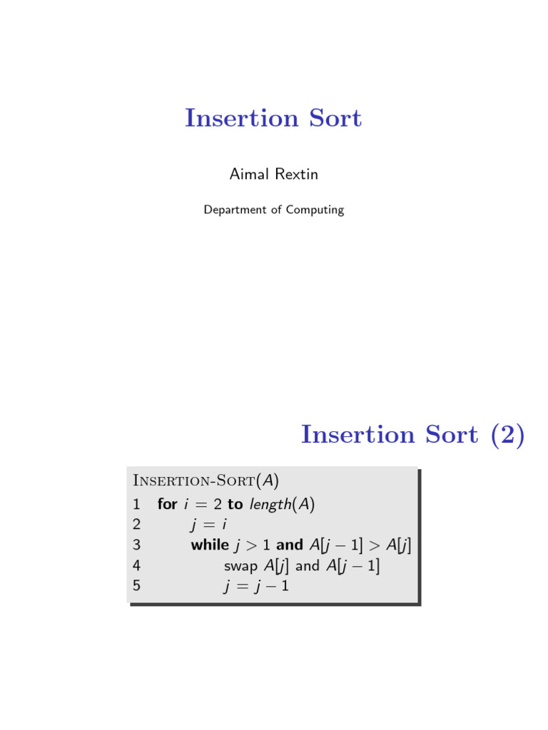 Understanding Insertion Sort Algorithm | PDF | Mathematical Proof | Logic