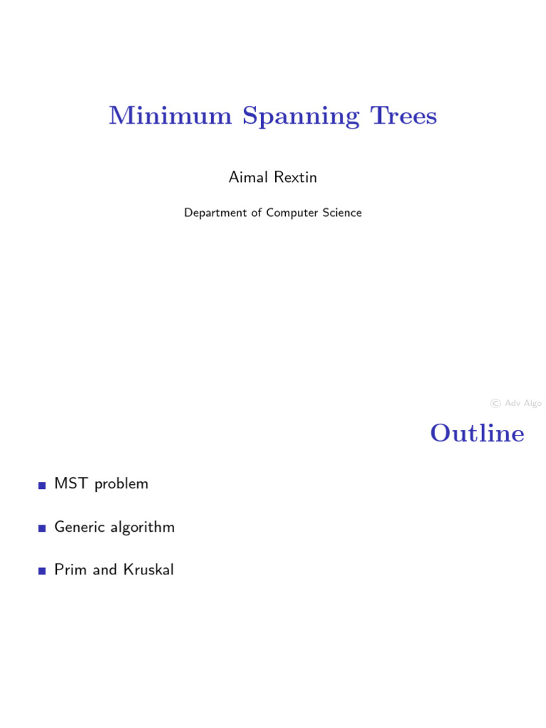 Lecture 17 Minimum Spanning Trees Lec | PDF | Theoretical Computer Science | Computational ...