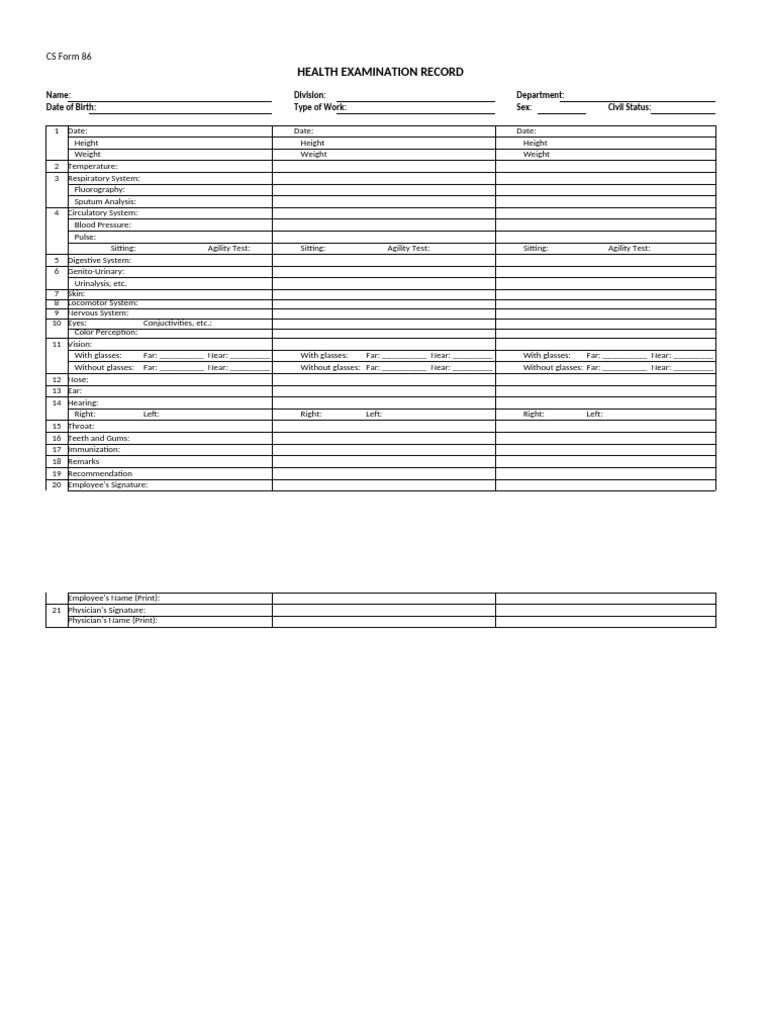 Teachers' Health Examination Record | PDF