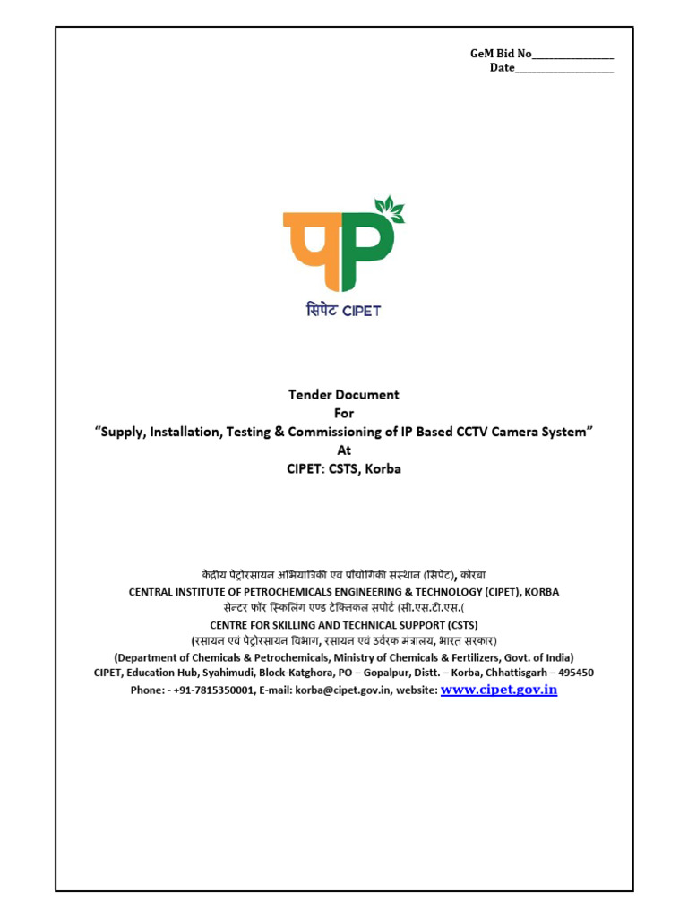 CCTV System Tender for CIPET Korba | PDF | Value Added Tax | Specification (Technical Standard)