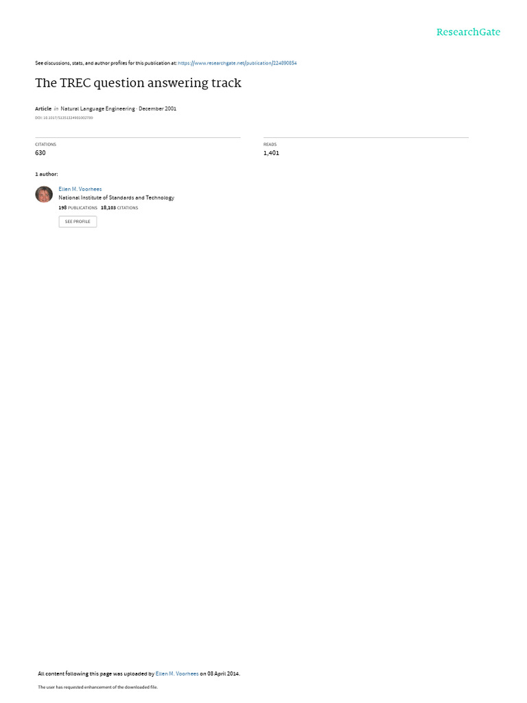 The TREC Question Answering Track | PDF