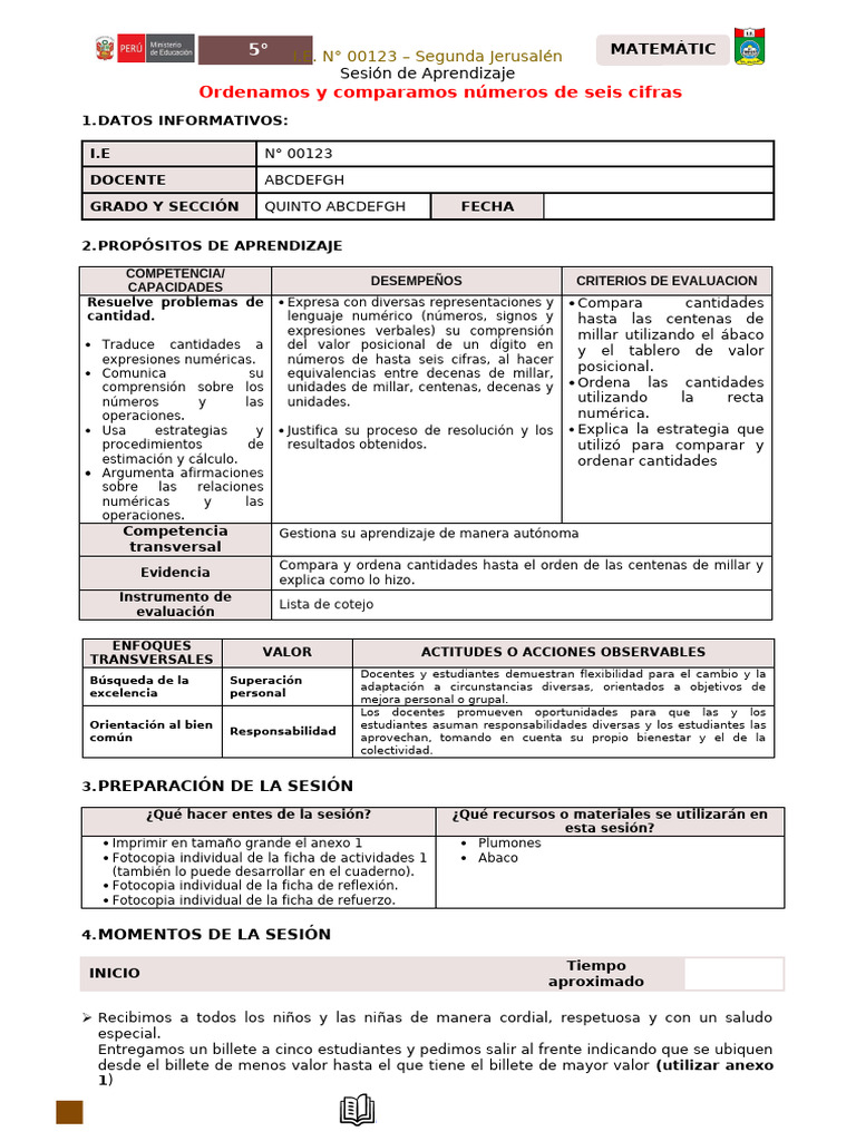 6-CANTIDAD Ordenamos y cpmparmos N de seis cifras | PDF | Evaluación | Aprendizaje