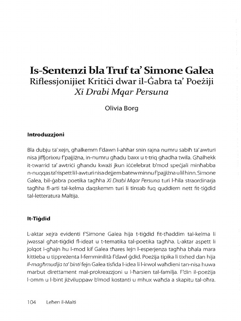 Is-Sentenzi Bla Truf Ta' Simone Galea | PDF