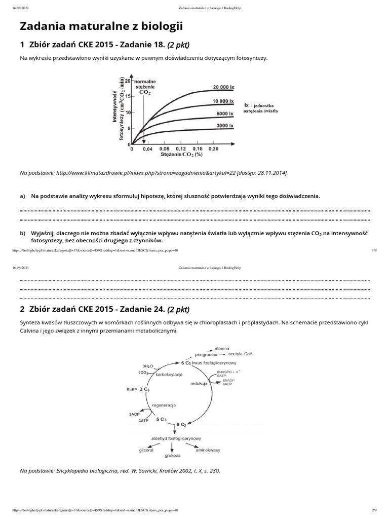 Zad Zbiór CKE Fotosynteza | PDF