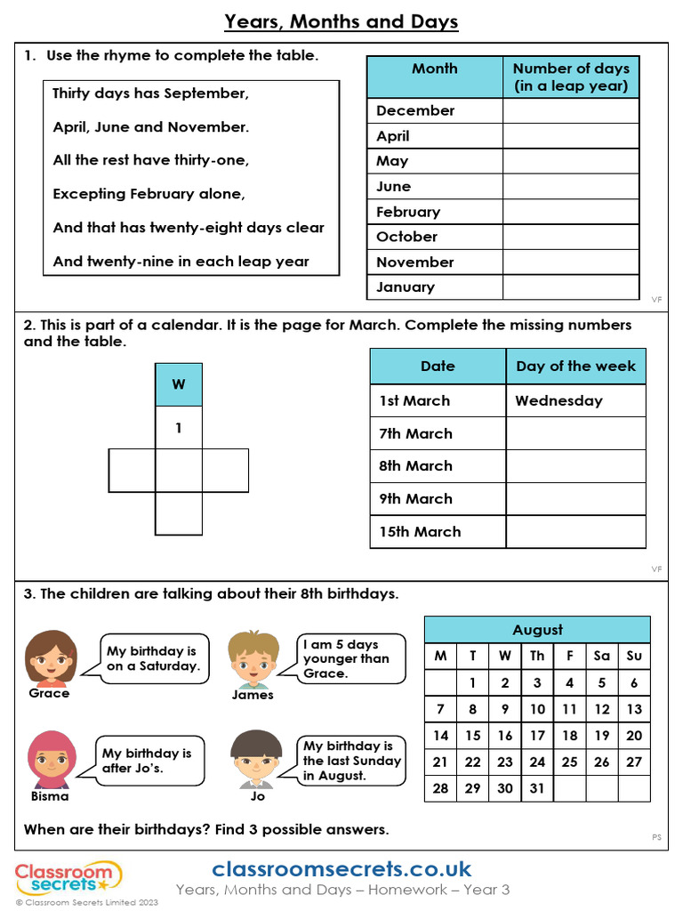 Understanding Calendar Dates for Year 3 | PDF