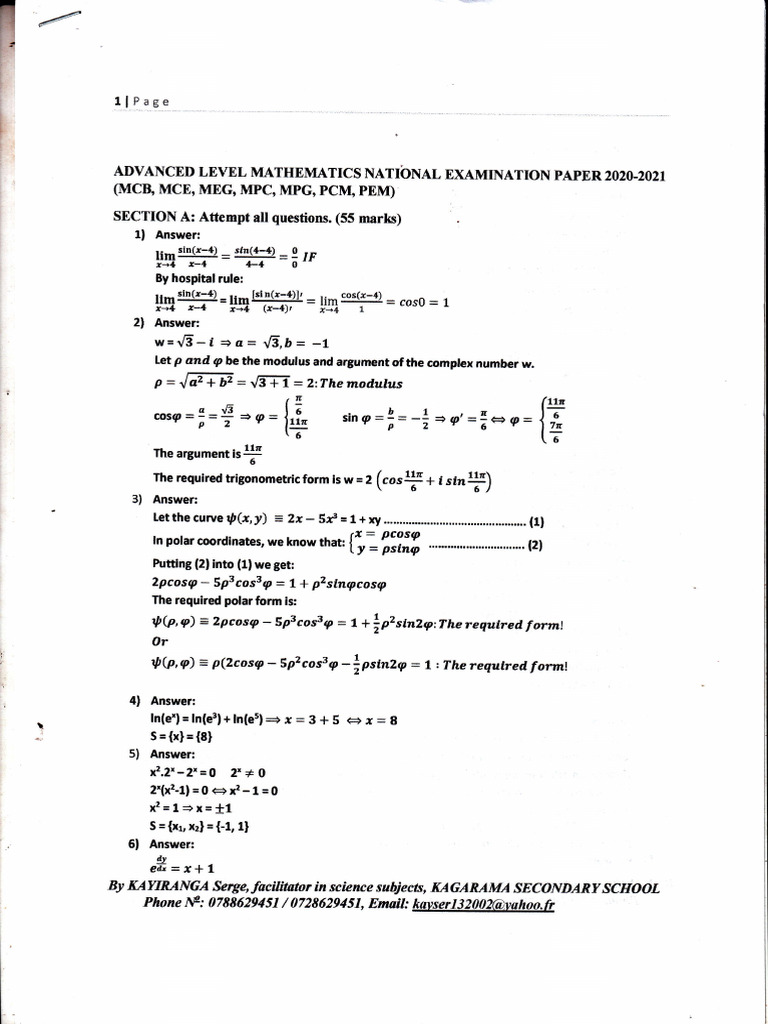 2021 Mathematics II Memo | PDF | Complex Analysis | Numbers
