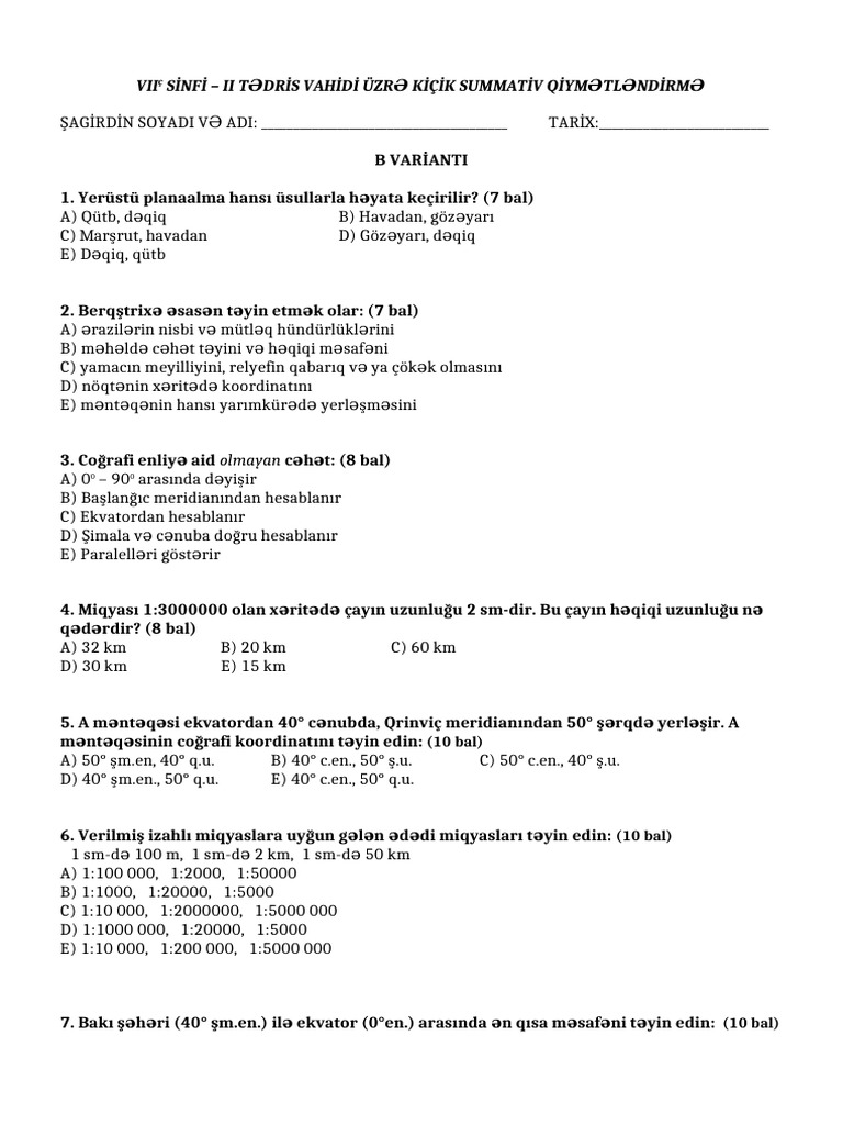 VII sinif coğrafiya ksq-2[1] | PDF