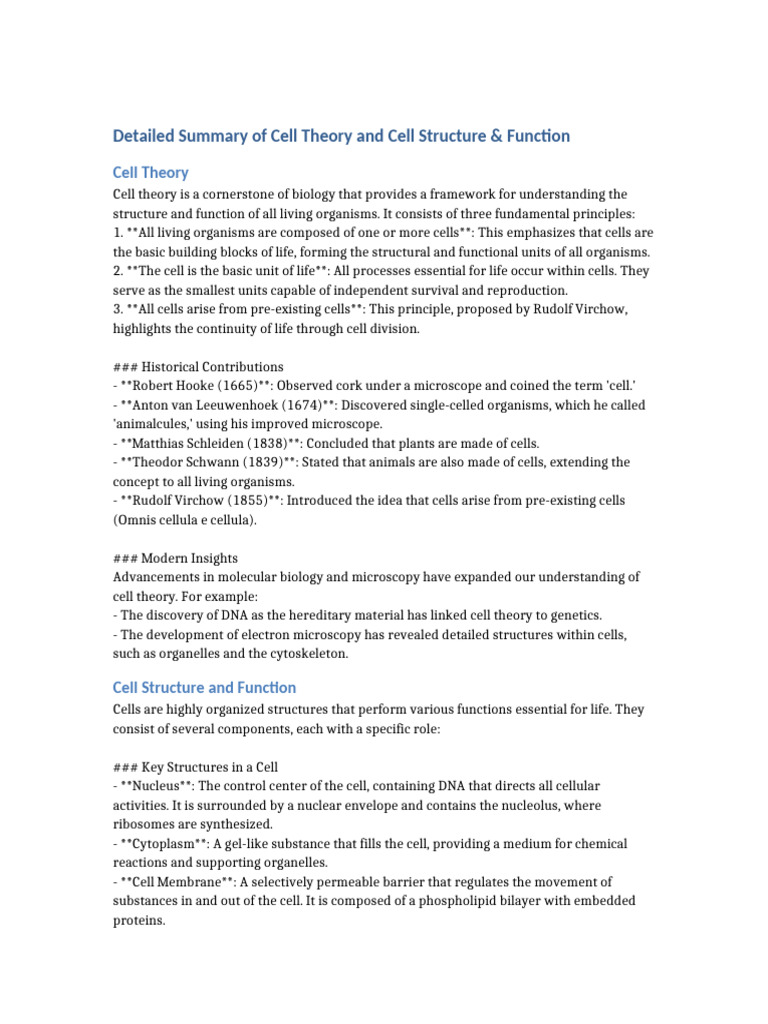 Overview of Cell Theory and Structure | PDF | Cell (Biology ...