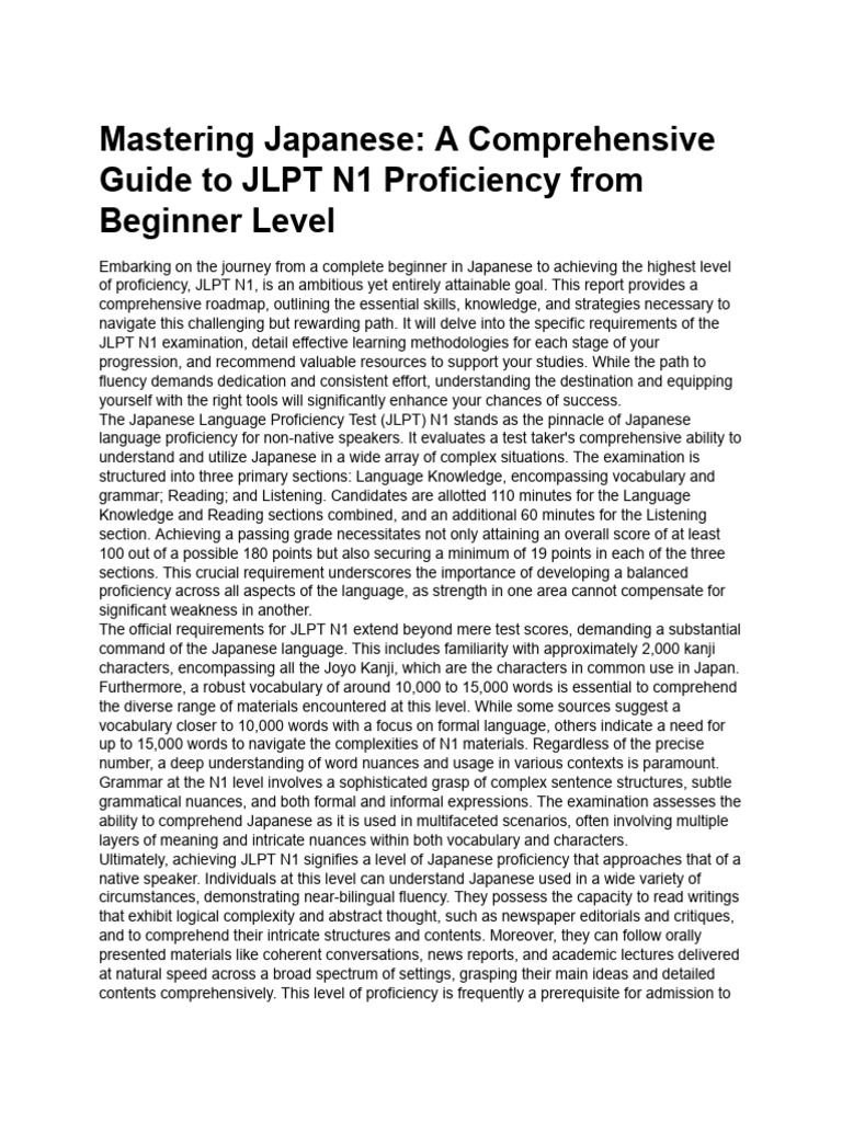 JLPT N1 Mastery: Beginner to Proficiency | PDF | Japanese Language ...