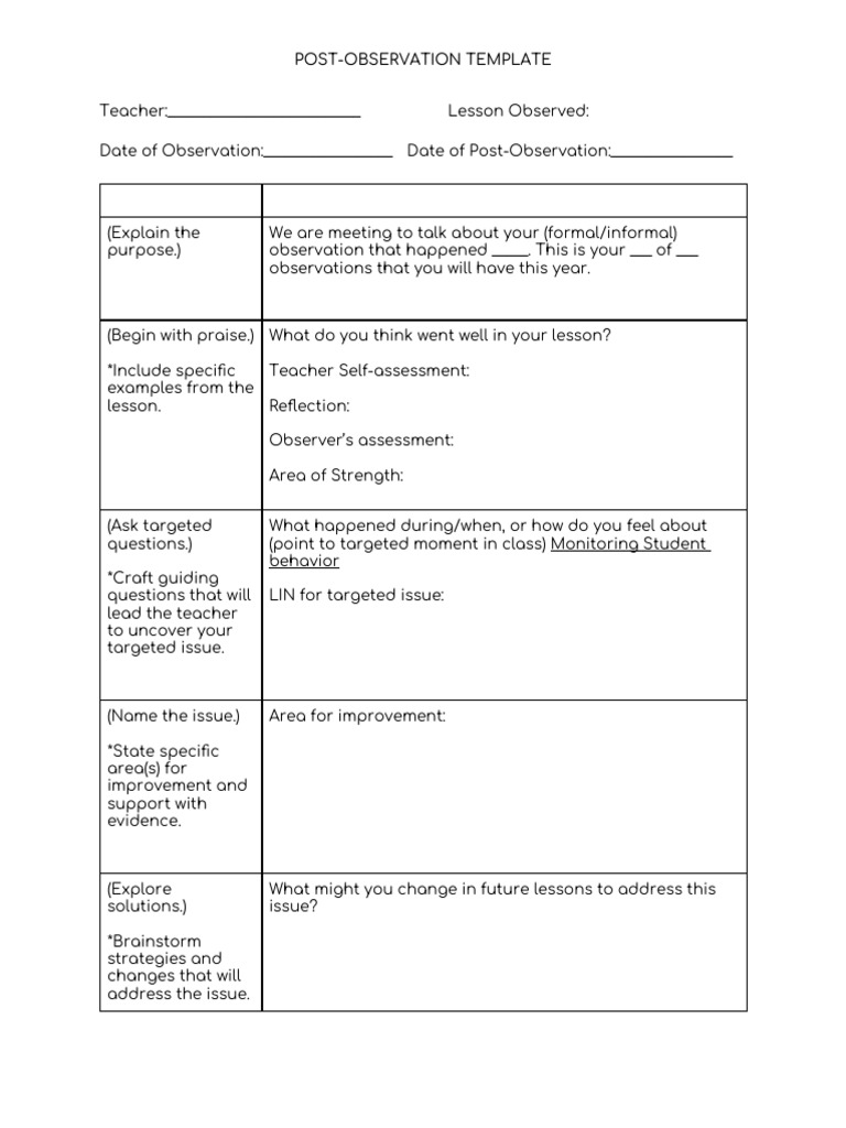 Post-Observation Feedback Template | PDF