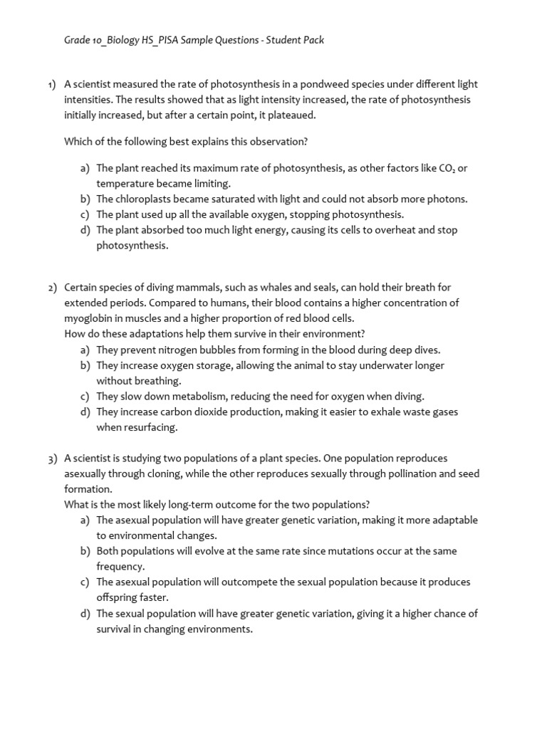 Theodore Ebenezer - PISA Sample Questions - Student Pack | PDF | Plate ...
