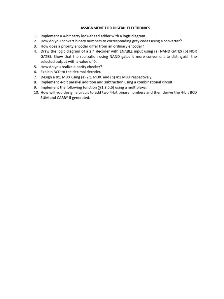 Assignment Questions (Digital Electronics) | PDF