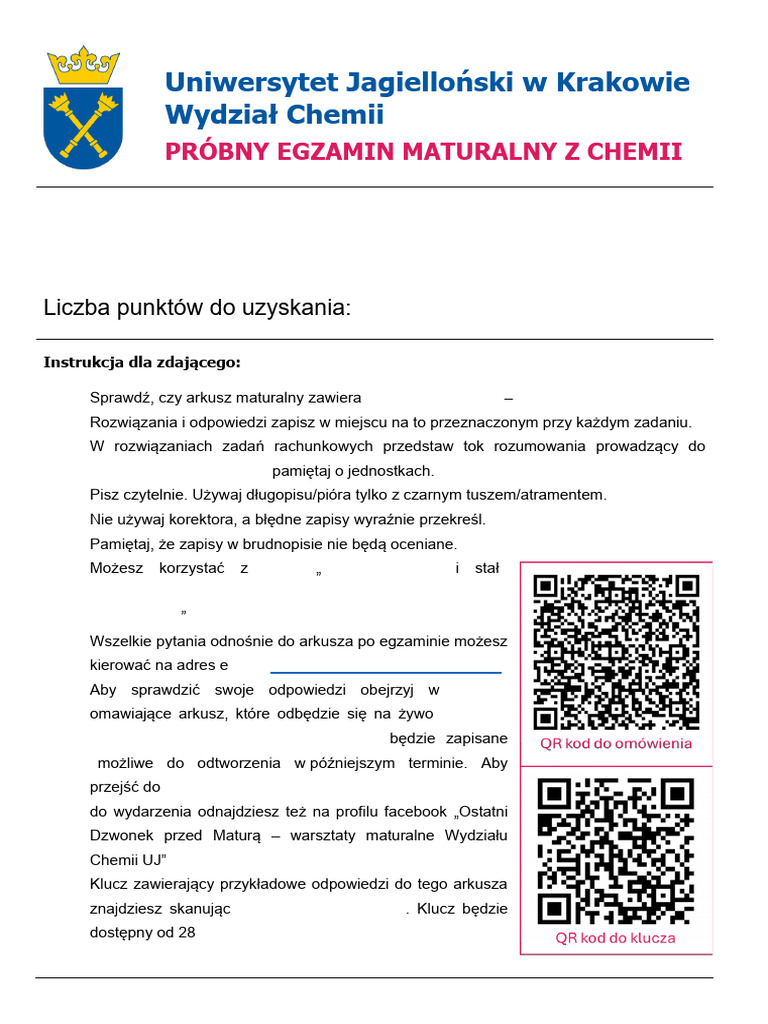 Arkusz Marcowa Probna Matura Z UJ 2025 | PDF