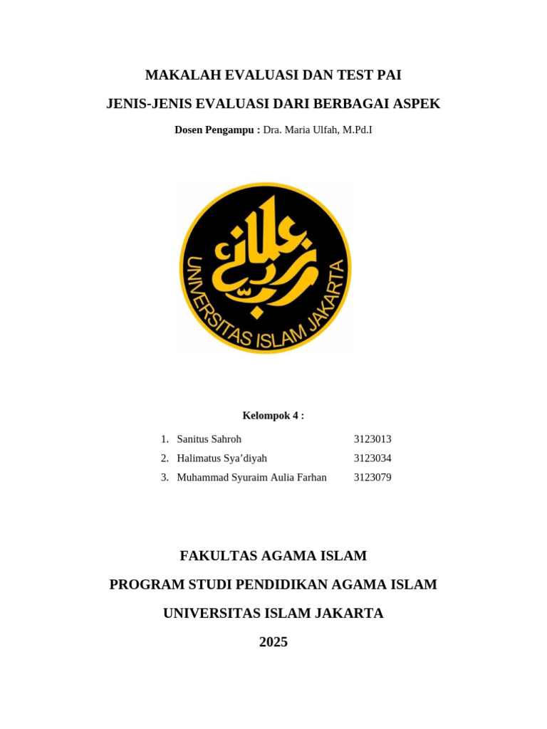 Evaluasi Pembelajaran PAI: Jenis dan Fungsi | PDF