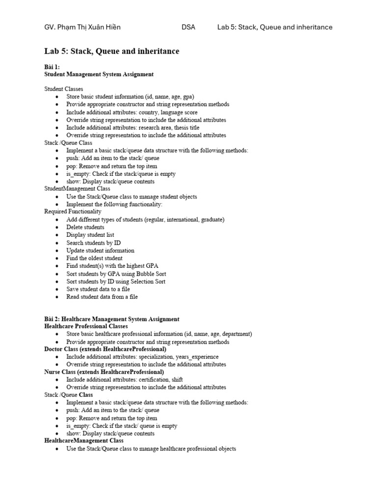 Lab 5 Stack Queue And Inheritance Pdf Queue Abstract Data Type Constructor Object