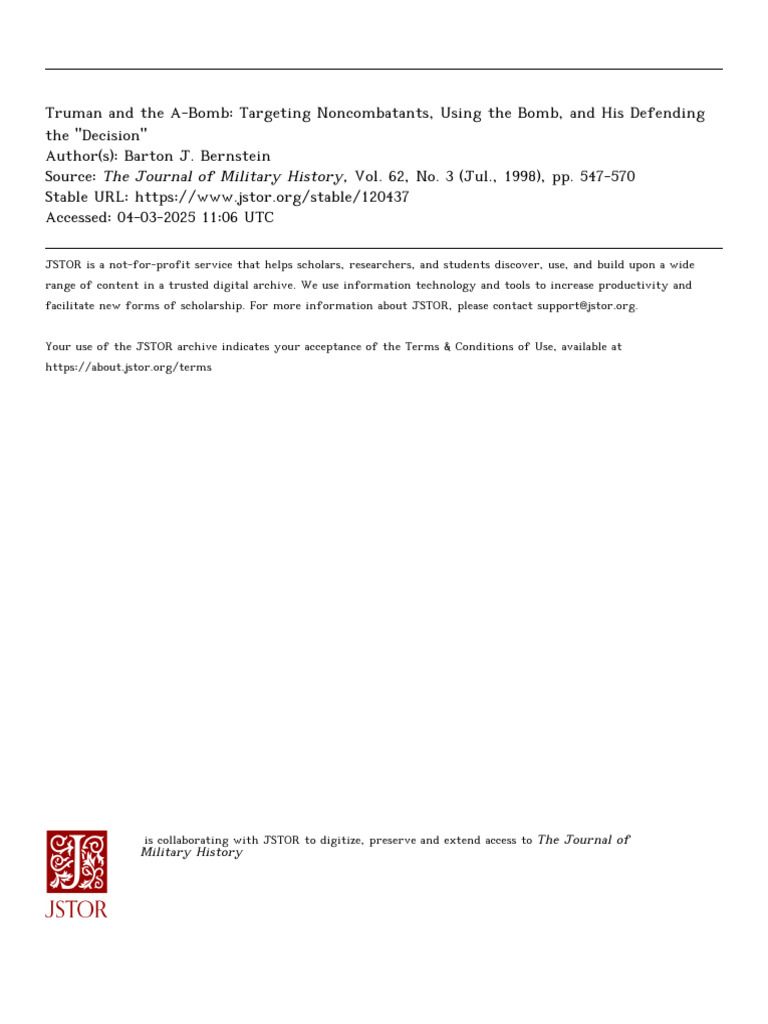 Truman and the A-Bomb: Targeting Noncombatants, Using the Bomb, and His ...