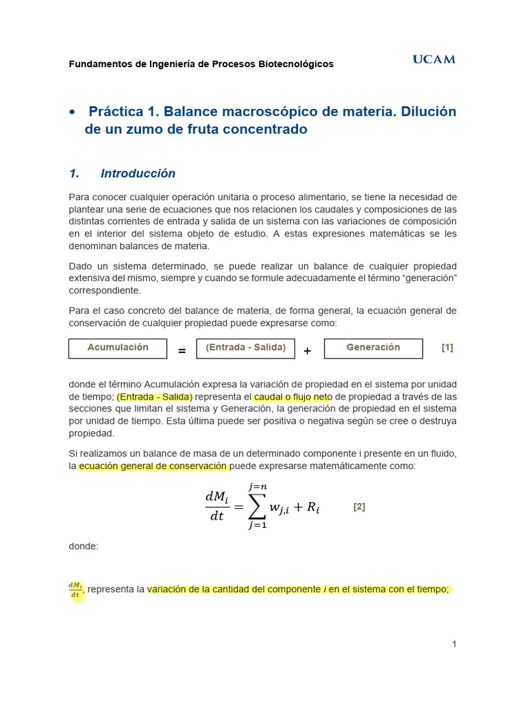 Balance de Materia en Procesos Biotecnológicos | PDF | Flujo | Concentración