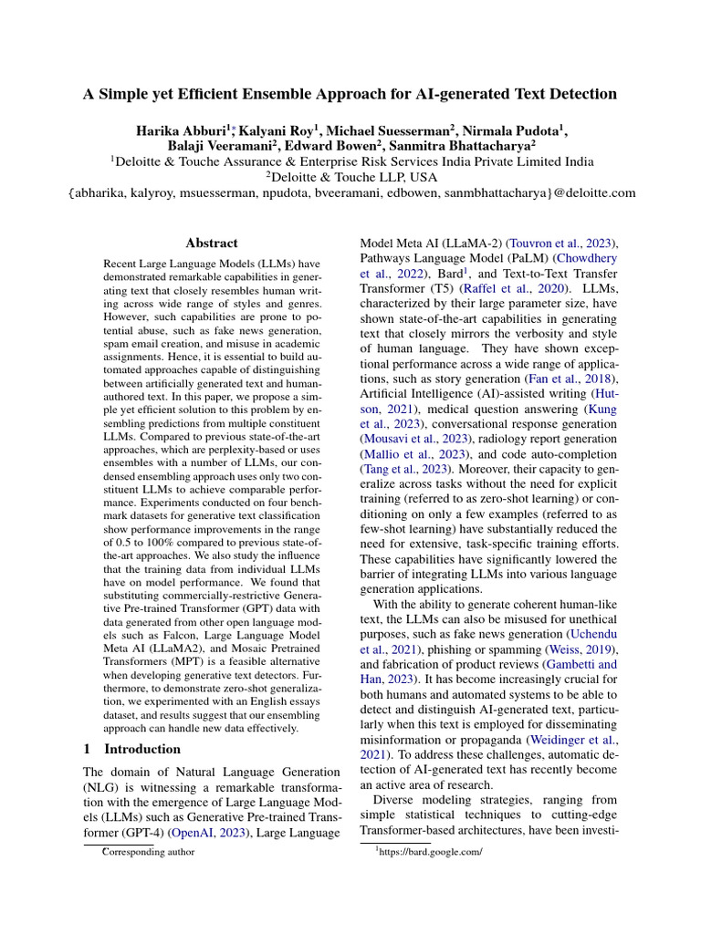 A Simple Yet Efficient Ensemble Approach For Ai - Generated Text Detection | PDF | Artificial ...
