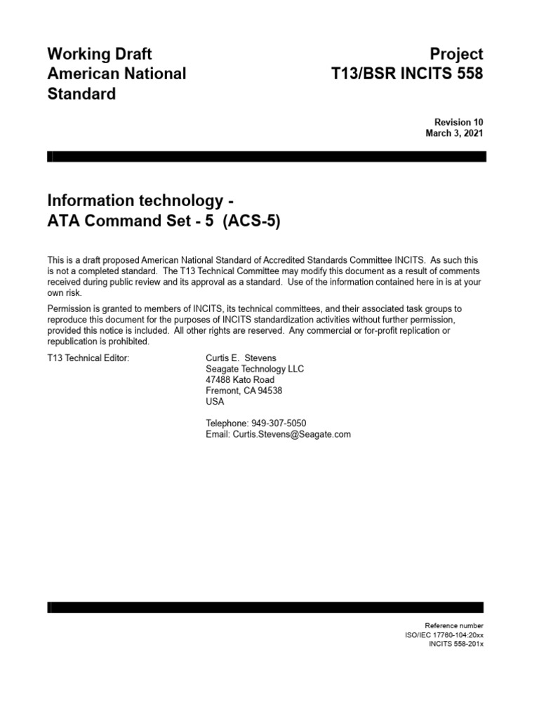 Di558r10-ATA Command Set - 5 (ACS-5) | PDF | Patent | Computer Science