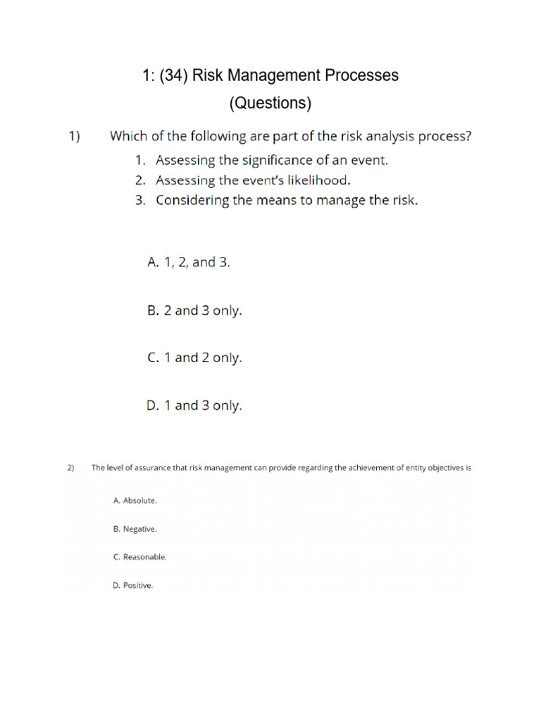 5.1 Risk Management Processes (Questions) | PDF