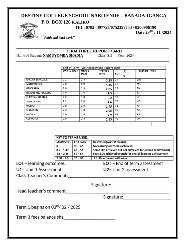 Term 3 Report Cards for S.1 Students | PDF | Natural Sciences | Science