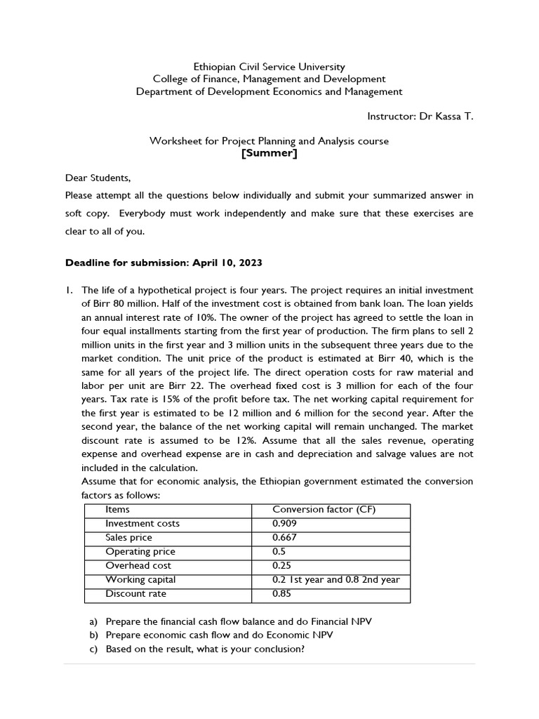 Project Planning and Analysis Worksheet | PDF | Depreciation | Net ...