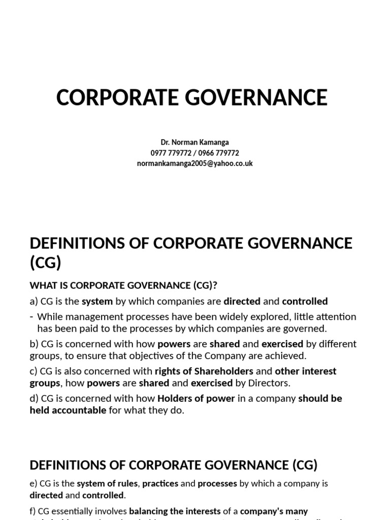 Introduction To Corporate Governance | PDF | Corporate Governance ...