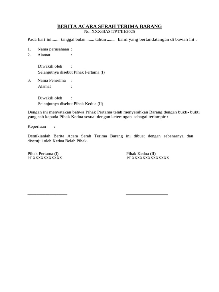 Contoh Berita Acara Serah Terima Barang | PDF