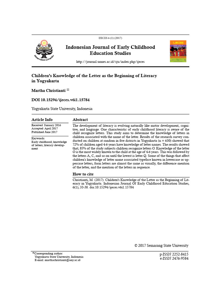 Children S Knowledge of The Letter As TH | PDF | Literacy | Knowledge