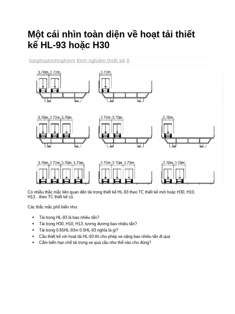 Một cái nhìn toàn diện về hoạt tải thiết kế HL93-H30 | PDF