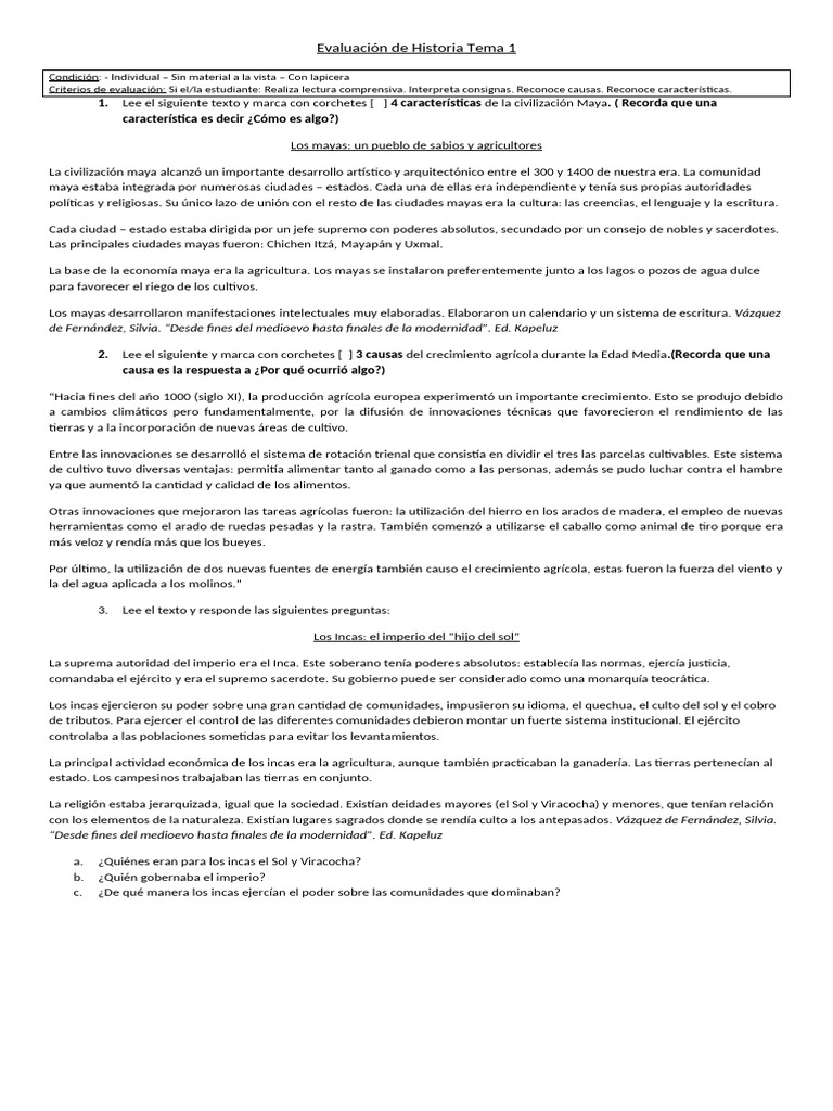 Evaluación Axel Toro | PDF | Agricultura | Civilización maya