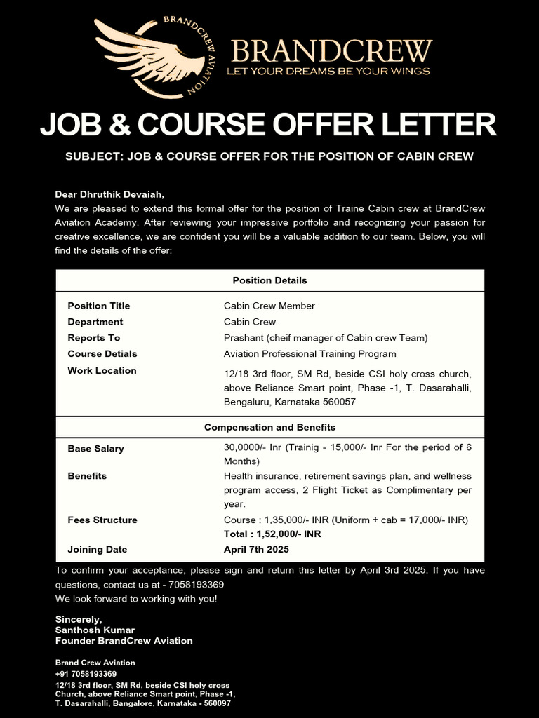 Cabin Crew Job Offer from BrandCrew | PDF