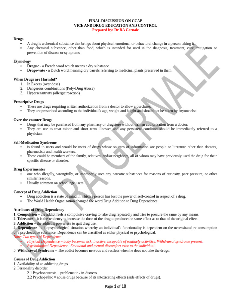 Drugs and Vice Revised Notes | PDF | Substance Dependence | Drug ...