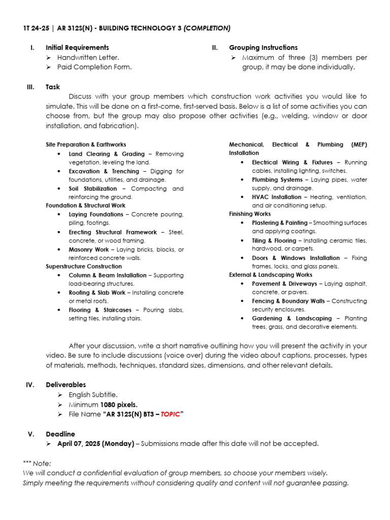 AR-312SN-BUILDING-TECHNOLOGY-3-COMPLETION | PDF | Concrete | Foundation (Engineering)