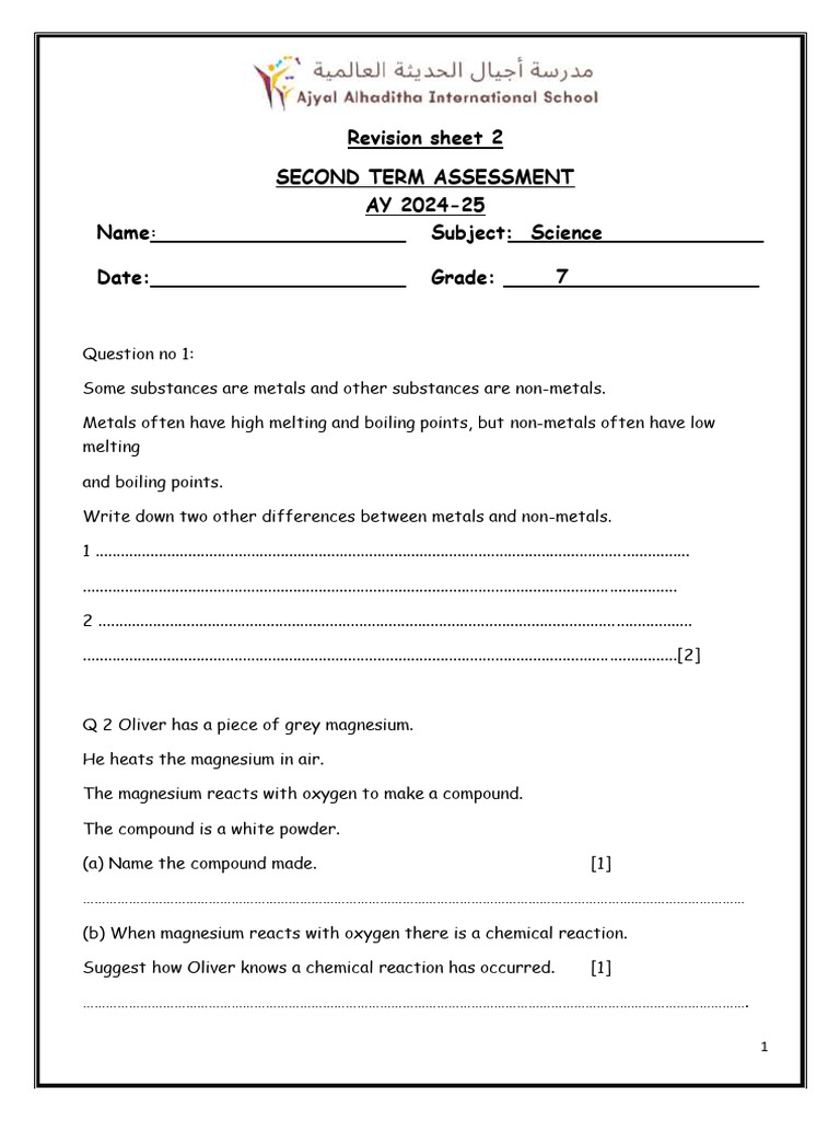 Gr. 7 Science Revision GR 7 | PDF | Magnesium | Chemical Substances