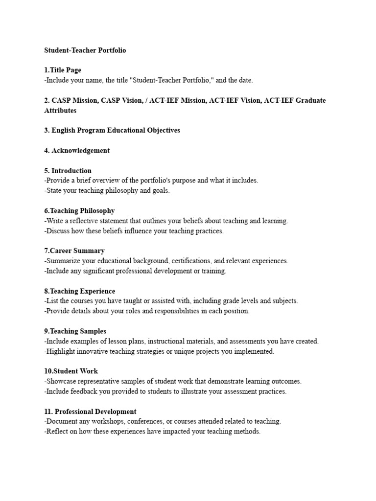 Student-Teacher Portfolio Template | PDF