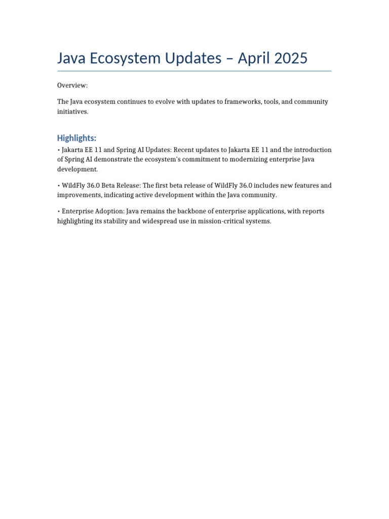 Java Ecosystem Updates April 2025 | PDF