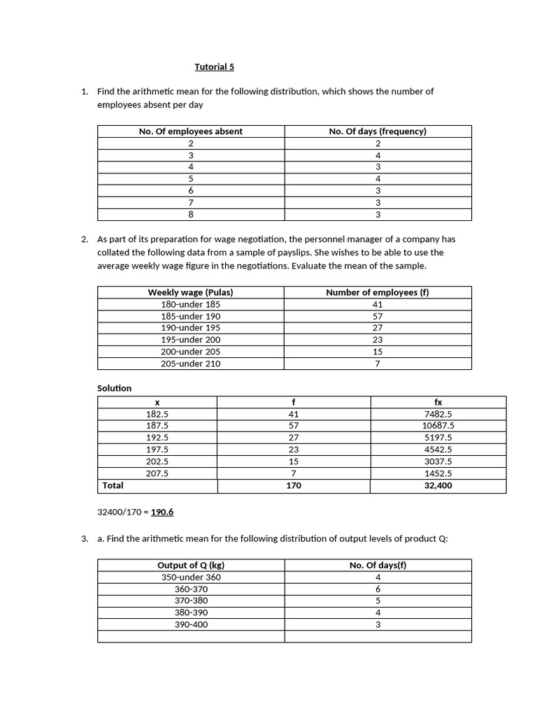 Tutorial 5-measures of central tendency-answers | PDF | Coefficient Of Variation | Standard ...