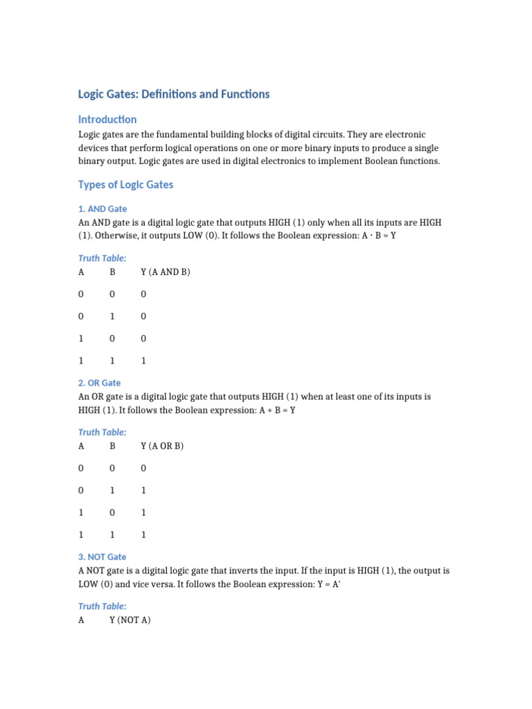 Logic Gates Note | PDF